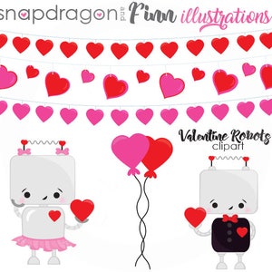 BUY5GET5 Valentine Clipart, Valentine Robots Clipart, Valentine Clip ...