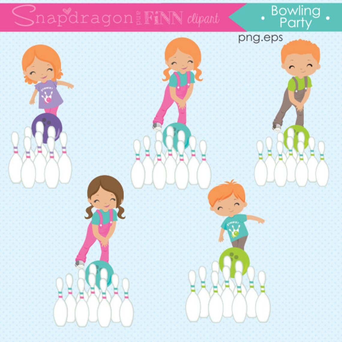 BUY5GET5 Bowling Clipart, Bowling Party Clipart, Bowling Kids Clip Art ...