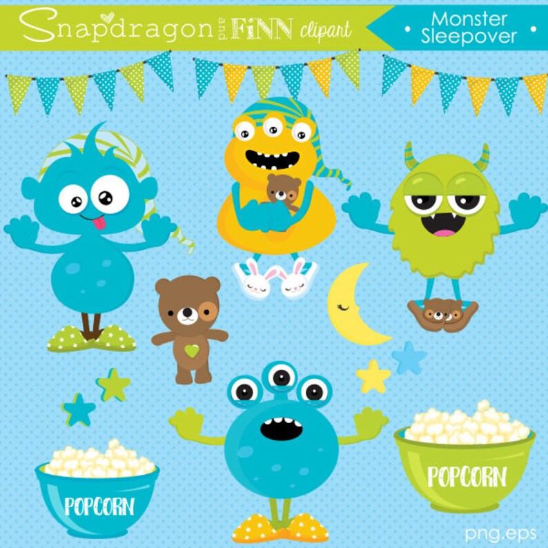 BUY5GET5 Monster Sleepover Clipart Monster Clipart Monster - Etsy