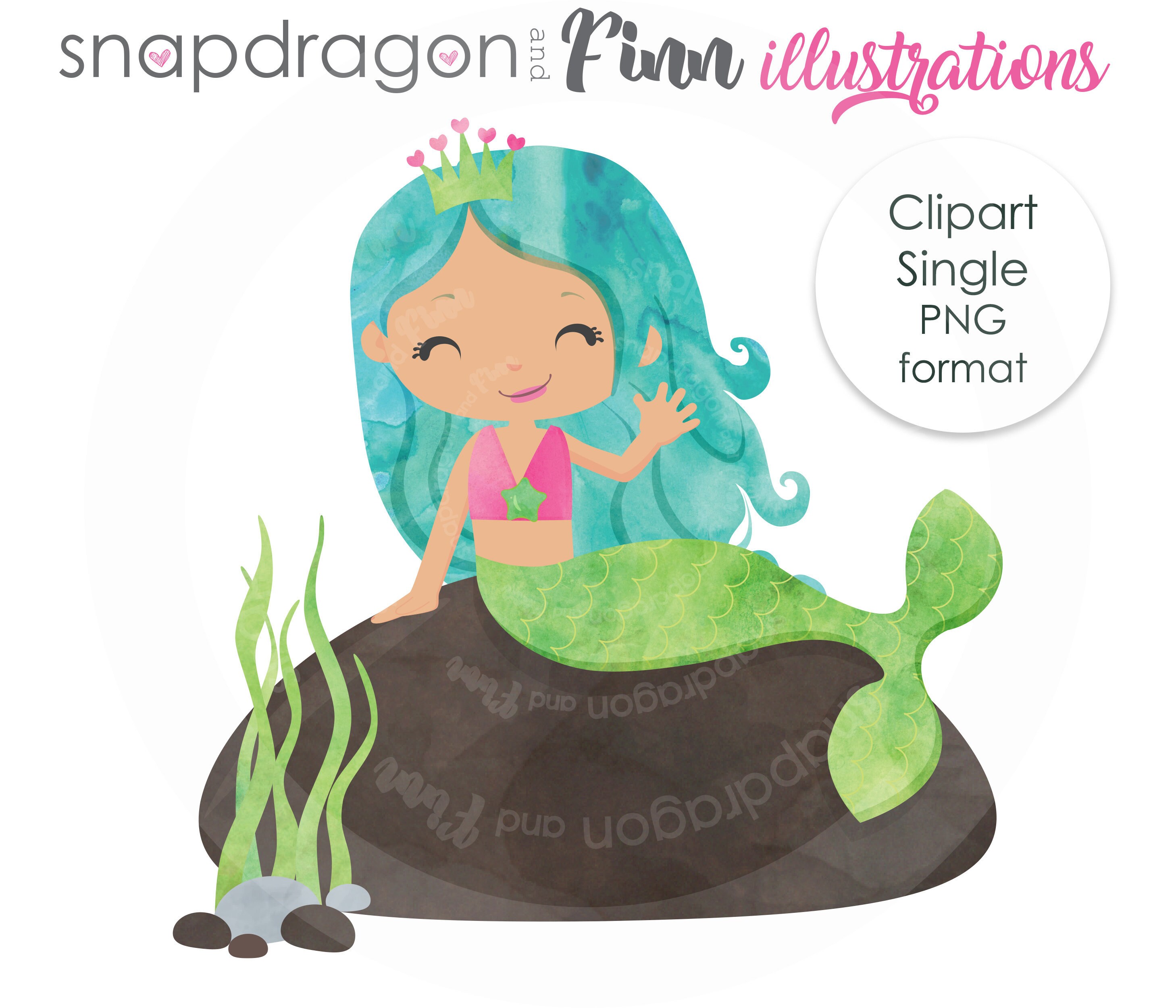 BUY5GET5 Cute Mermaid clipart Mermaid Clip art Watercolor | Etsy