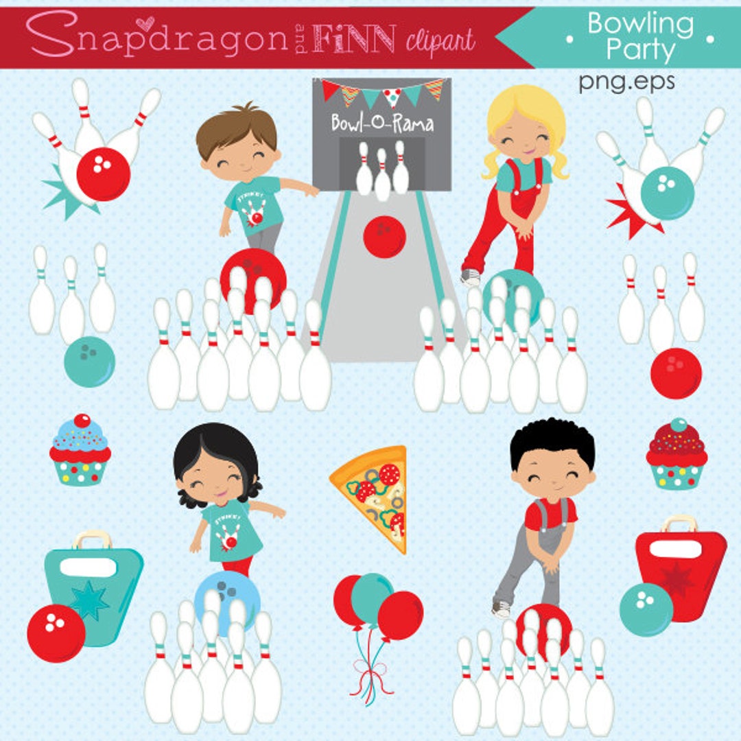 BUY5GET5 Bowling Party Clipart, Bowling Clipart, Bowling Kids Clip Art ...