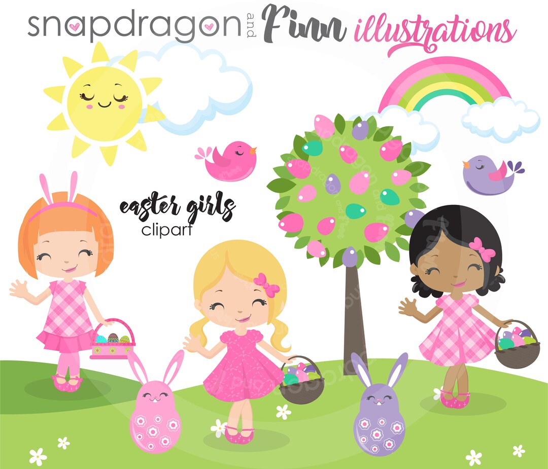 BUY5GET5 Easter Clipart, Easter Girls Clipart, Easter Clip Art, Easter ...