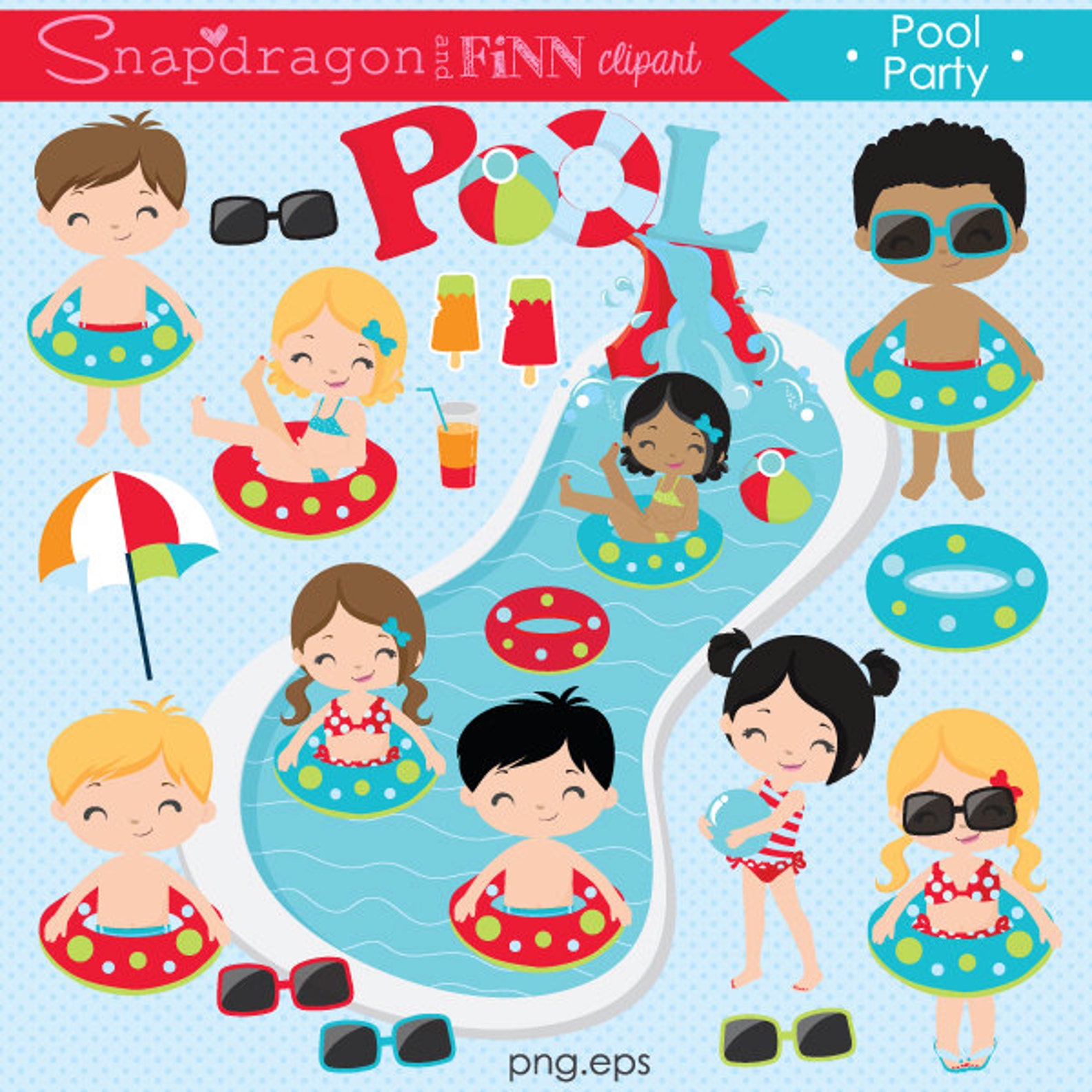 BUY5GET5 Pool Party clipart imágenes prediseñadas de verano | Etsy