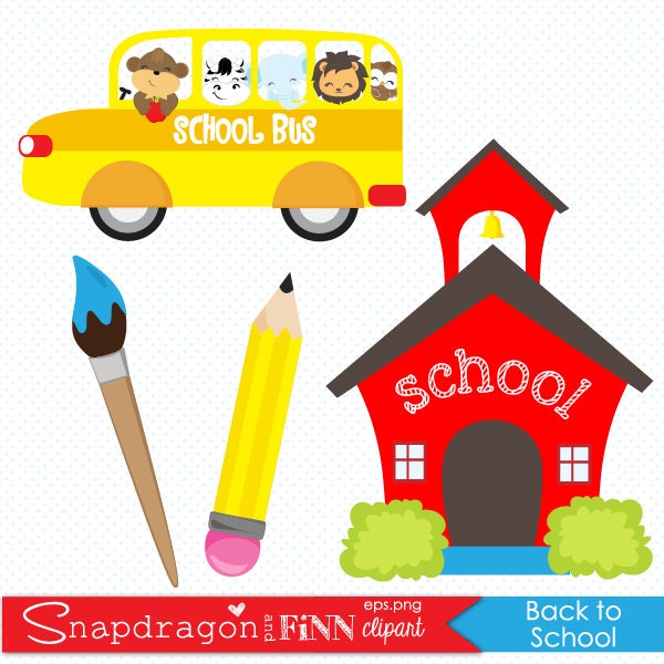 BUY5GET5 School Clipart Back to School Clipart Bus Clipart - Etsy