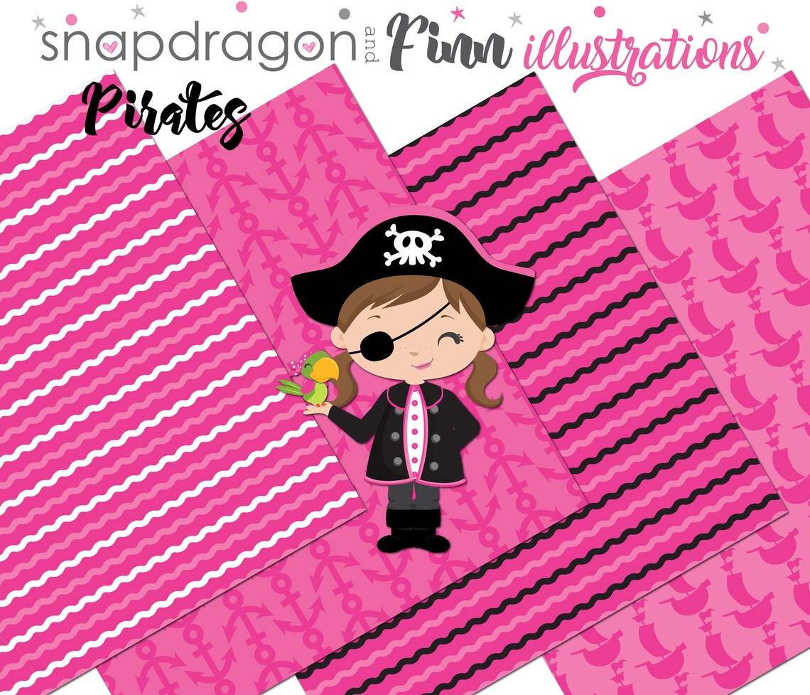 BUY5GET5 Pink Pirate Clipart, Girl Pirate Clipart, Pirate Girl, Parrot ...