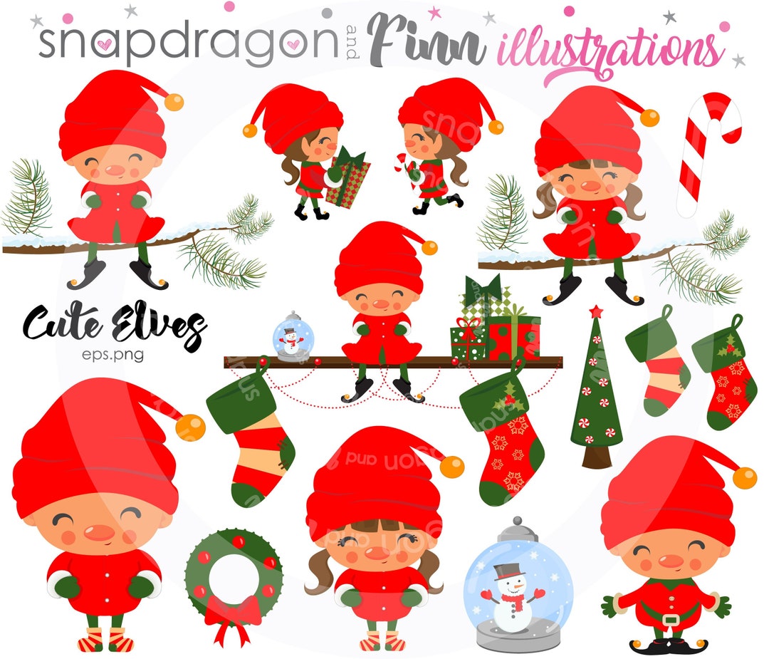 BUY5GET5 Cute Elf Clipart, Christmas Clipart, Christmas Elf, Christmas ...