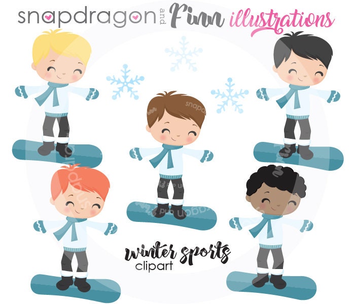 BUY5GET5 Boy Winter Sports Clipart skiing clipart winter | Etsy