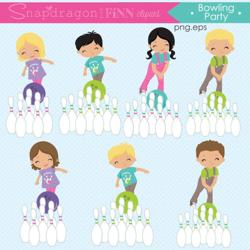 BUY5GET5 Bowling Clipart, Bowling Party Clipart, Bowling Kids Clip Art ...