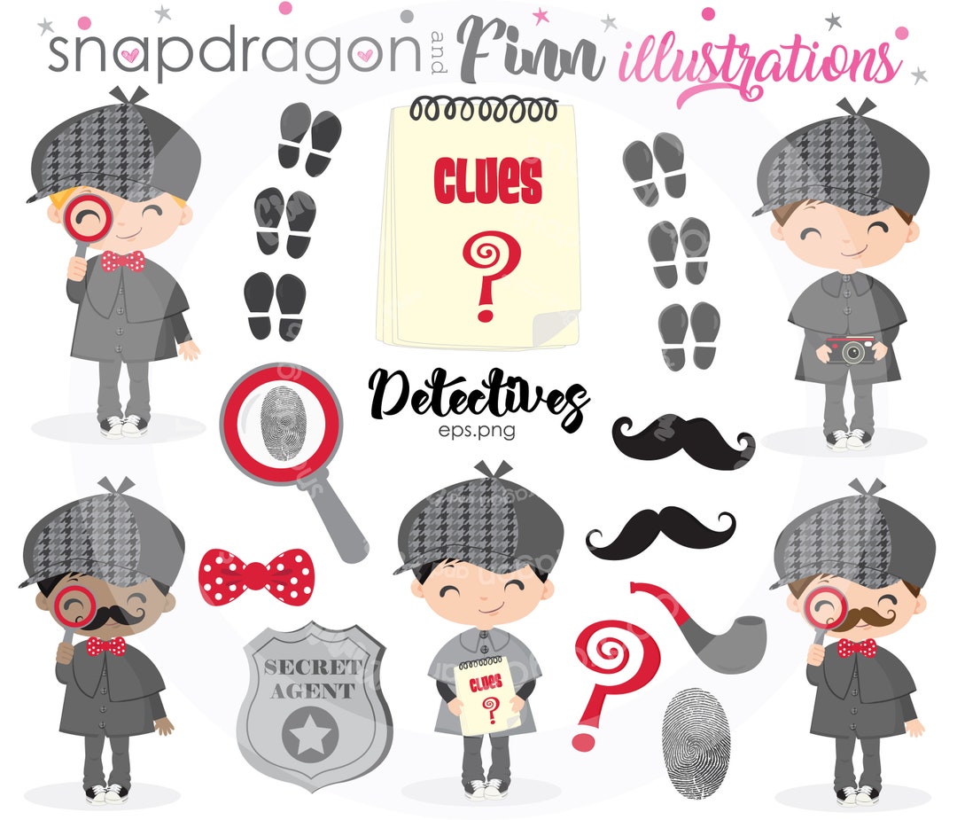 BUY5GET5 Detective Clipart, Spy Clipart, Secret Agent Clipart, Clues ...