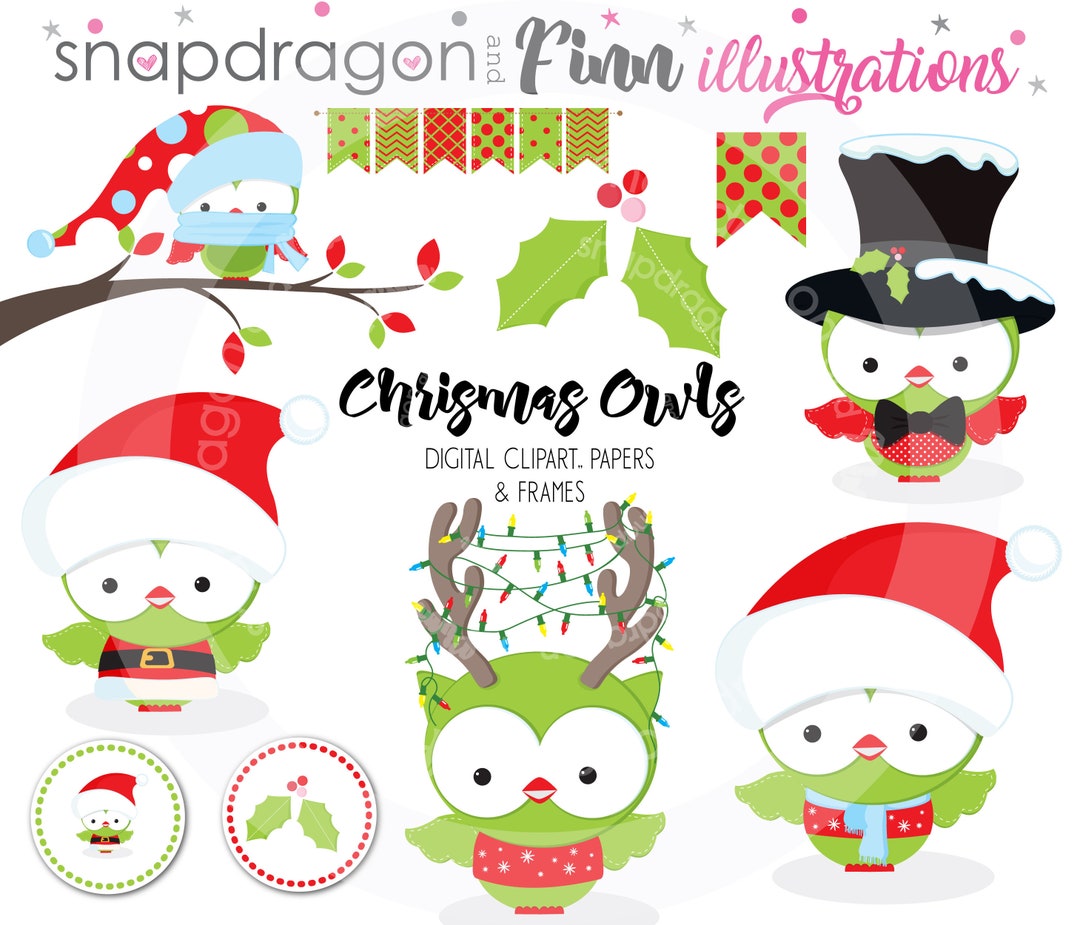 BUY5GET5 Christmas Owls Clipart, Christmas Clipart, Owl Clipart ...