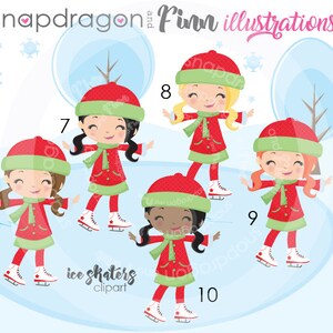BUY5GET5 Girl Skating Clipart, Christmas Clipart, Winter Clipart ...