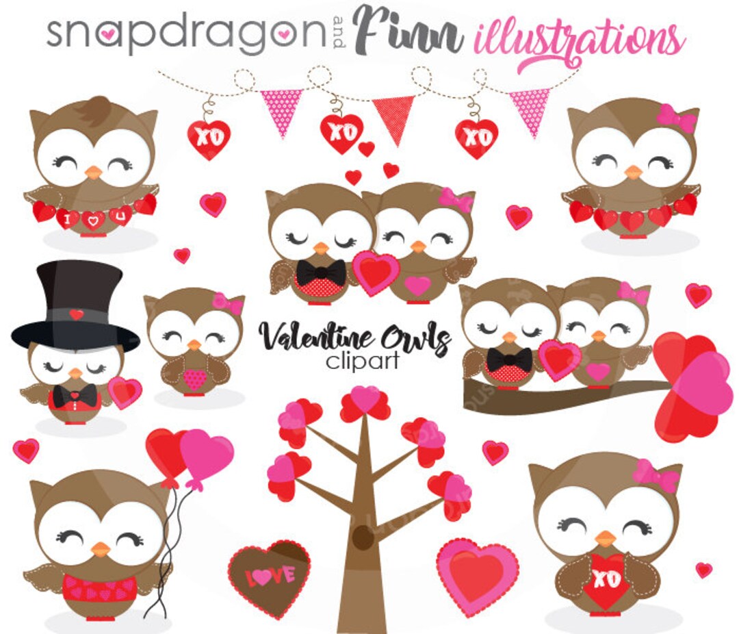 BUY5GET5 Valentine Clipart, Valentine Owls Clipart, Valentine Clip Art ...