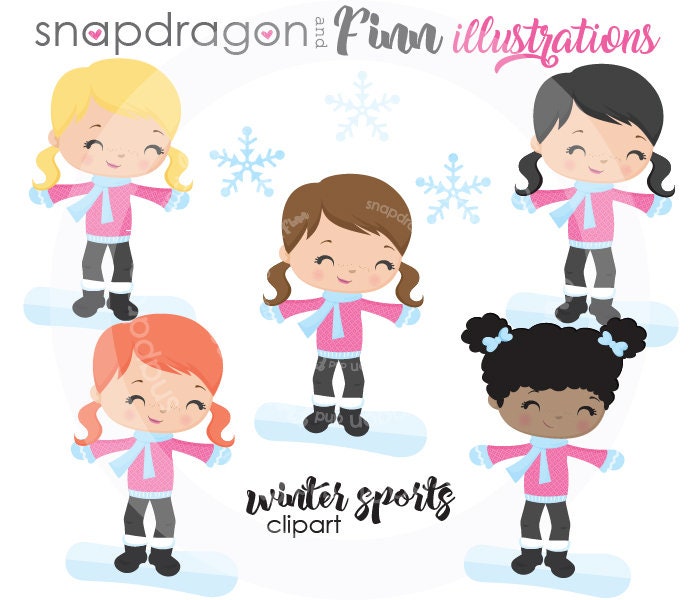 BUY5GET5 Girl Winter Sports Clipart Skiing Clipart Winter - Etsy