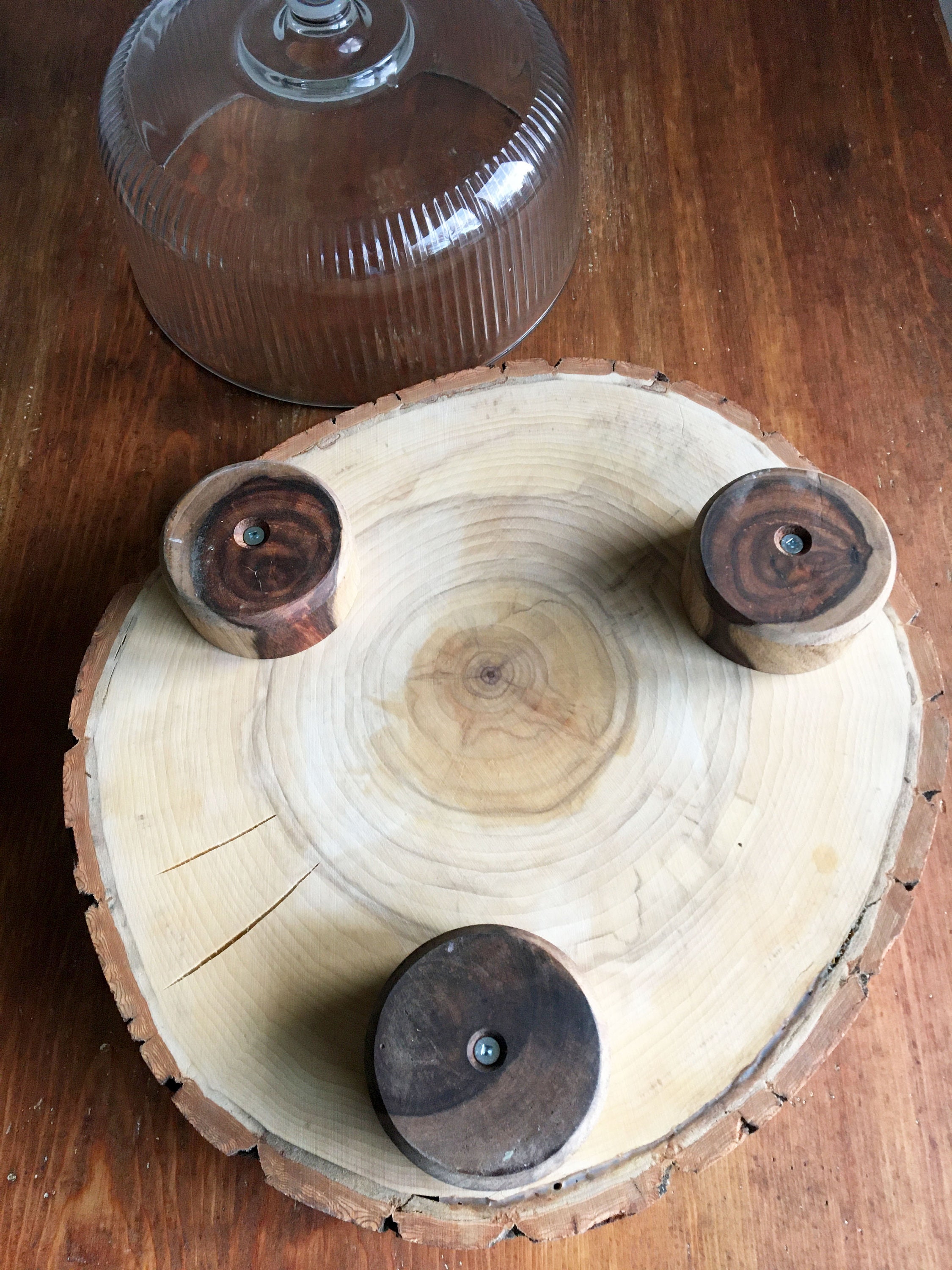 Large Wood Slice Cake Stand & Glass Dome/Charcuterie Board | Etsy