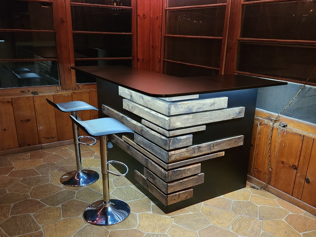 Rustic Reclaimed Wood Home Bar With LED Lights - Etsy