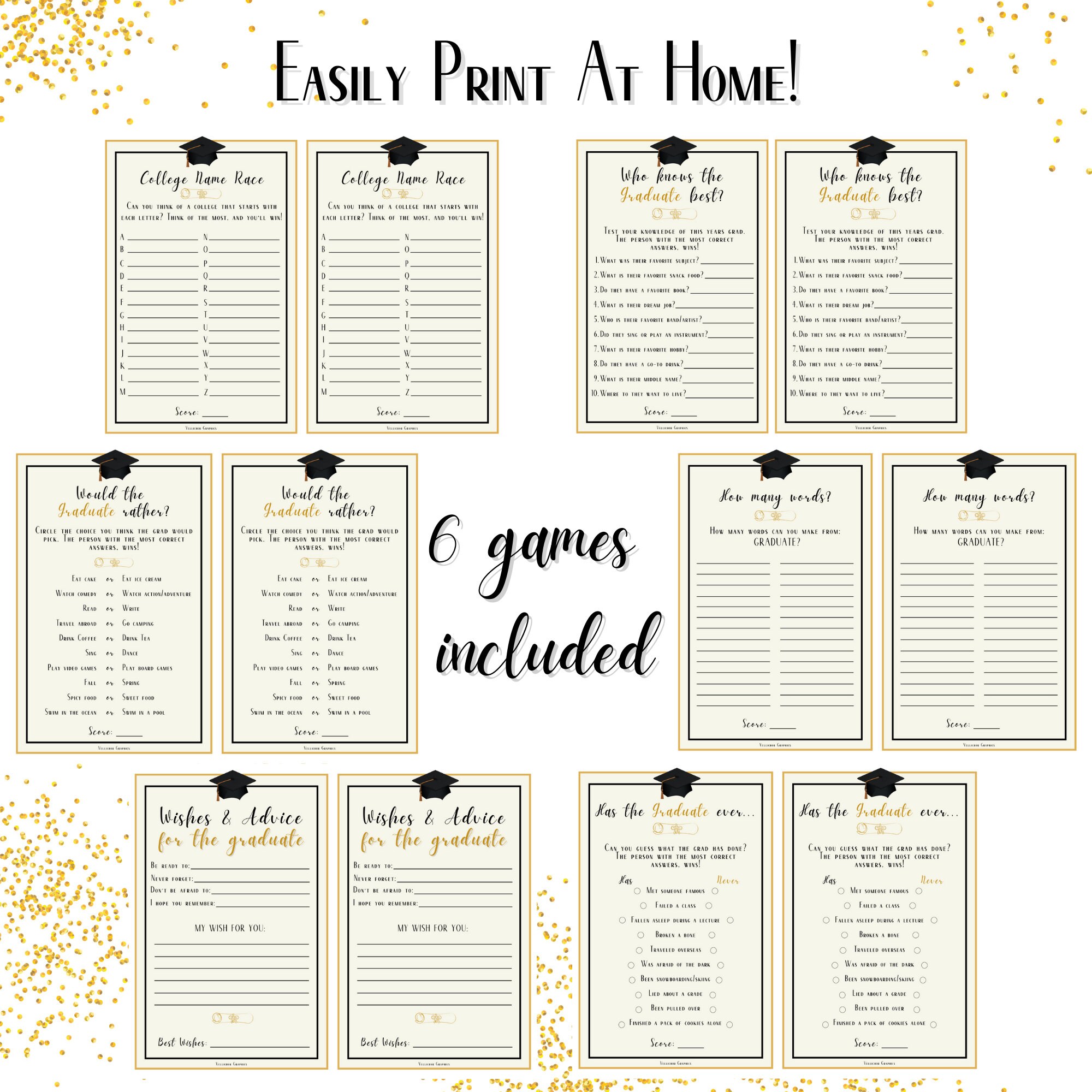 High School Graduation Party Game Bundle, 6 Graduate Games Package ...