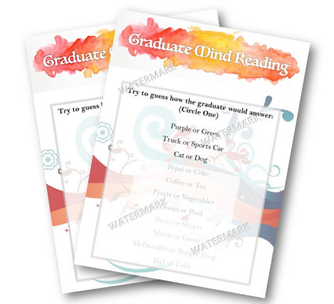 Instant Download Printable Graduation Games Graduate Mind Reading Grad ...