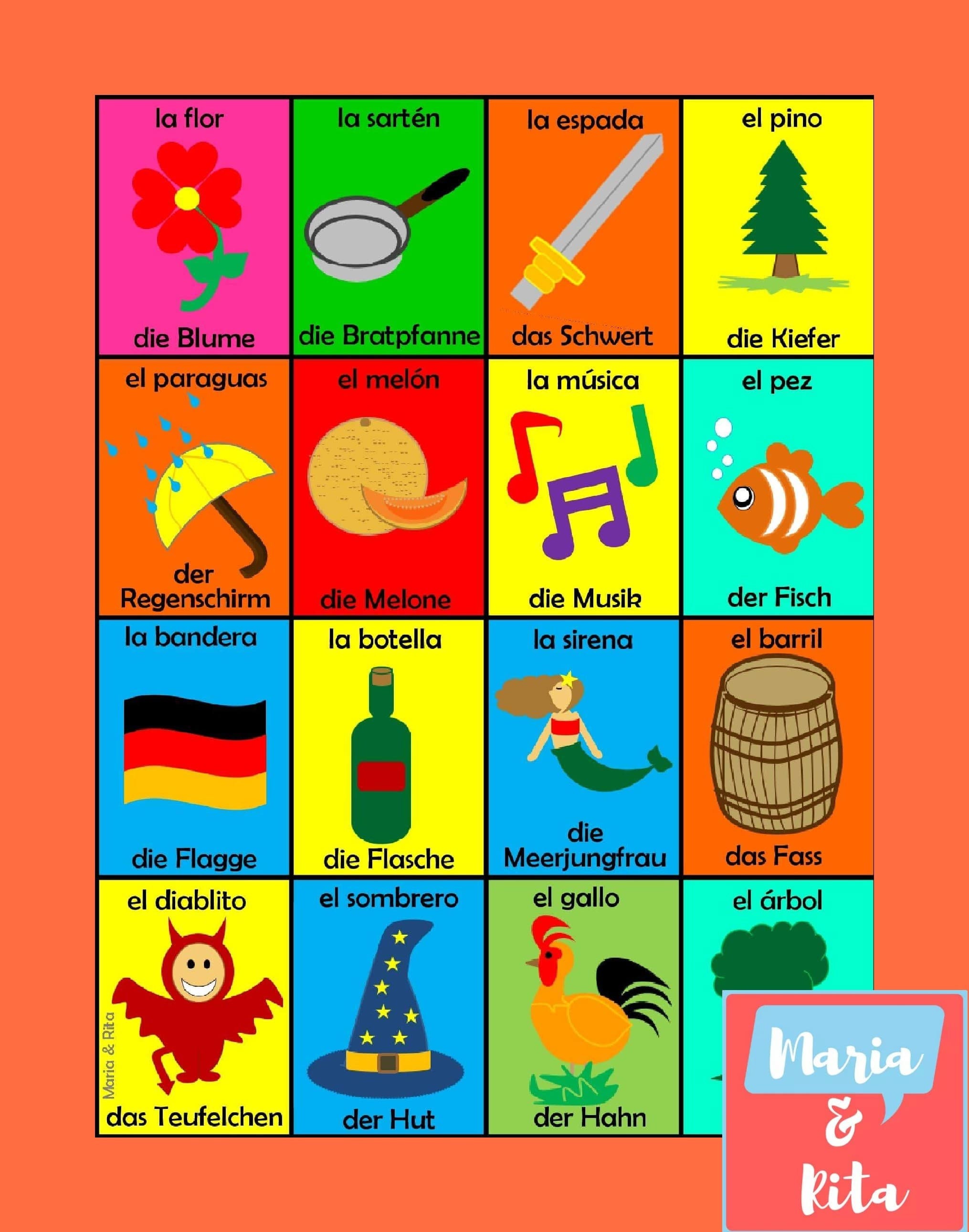 Bilingual Bingo objects Spanish/german - Etsy
