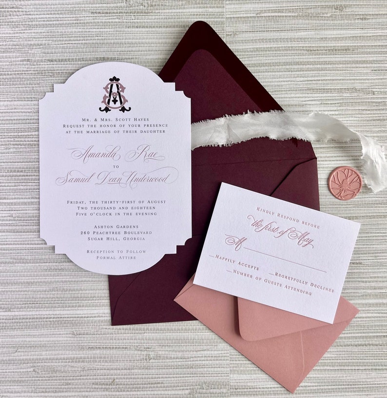 The Amanda Invitation Suite | Monogram Crest Wedding Invitation ...