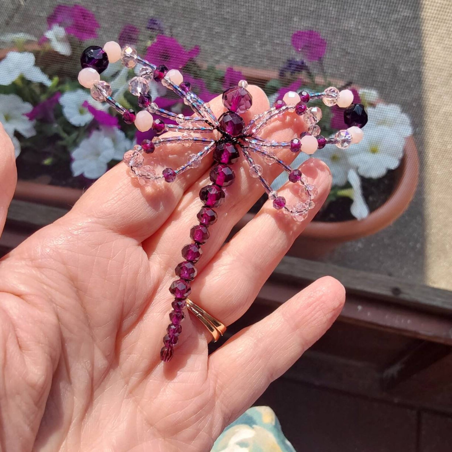 Exquisite Purple Beaded Dragonfly. Made of Imported Polished Glass ...