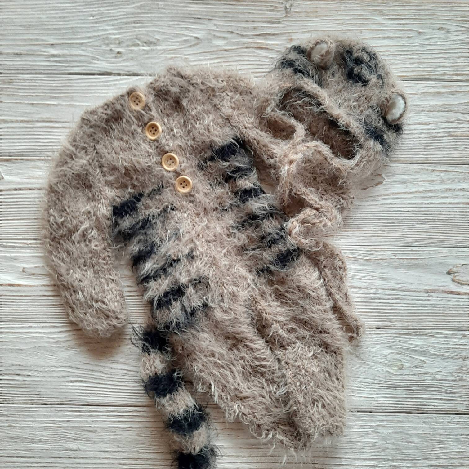 Tiger Outfit Knit Tiger Toy Romper Tail and Bonnet Symbol of - Etsy