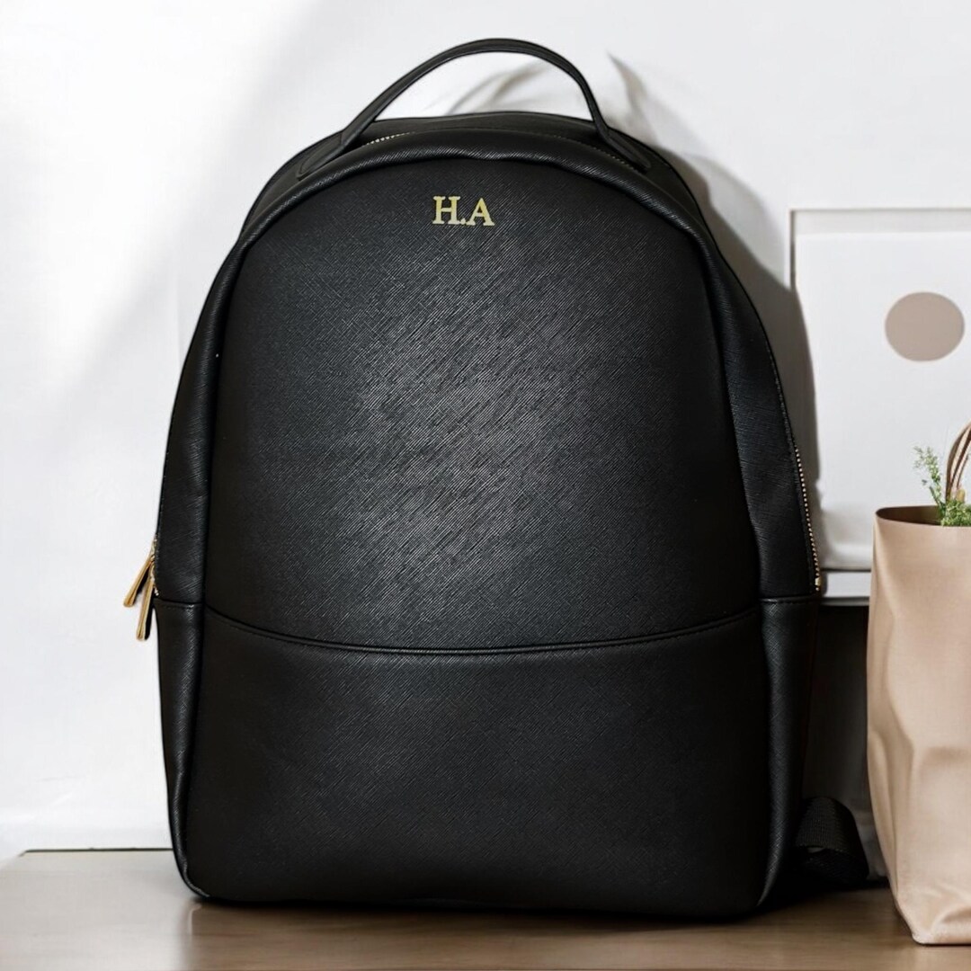 Personalised Travel Backpack Women Faux Leather Hand Luggage Initials ...