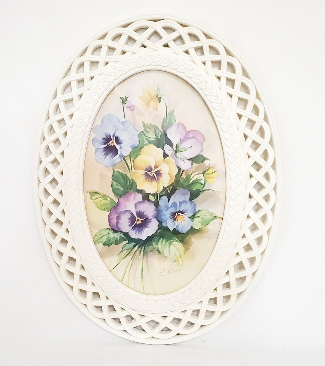 Vintage Fran Anderson Floral Print: Pansies in White Lattice Frame - Etsy