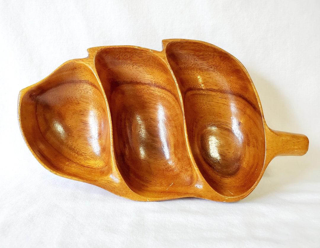 Beautifully Handmade Monkey Pod Leaf Snack Bowl is Divided - Etsy