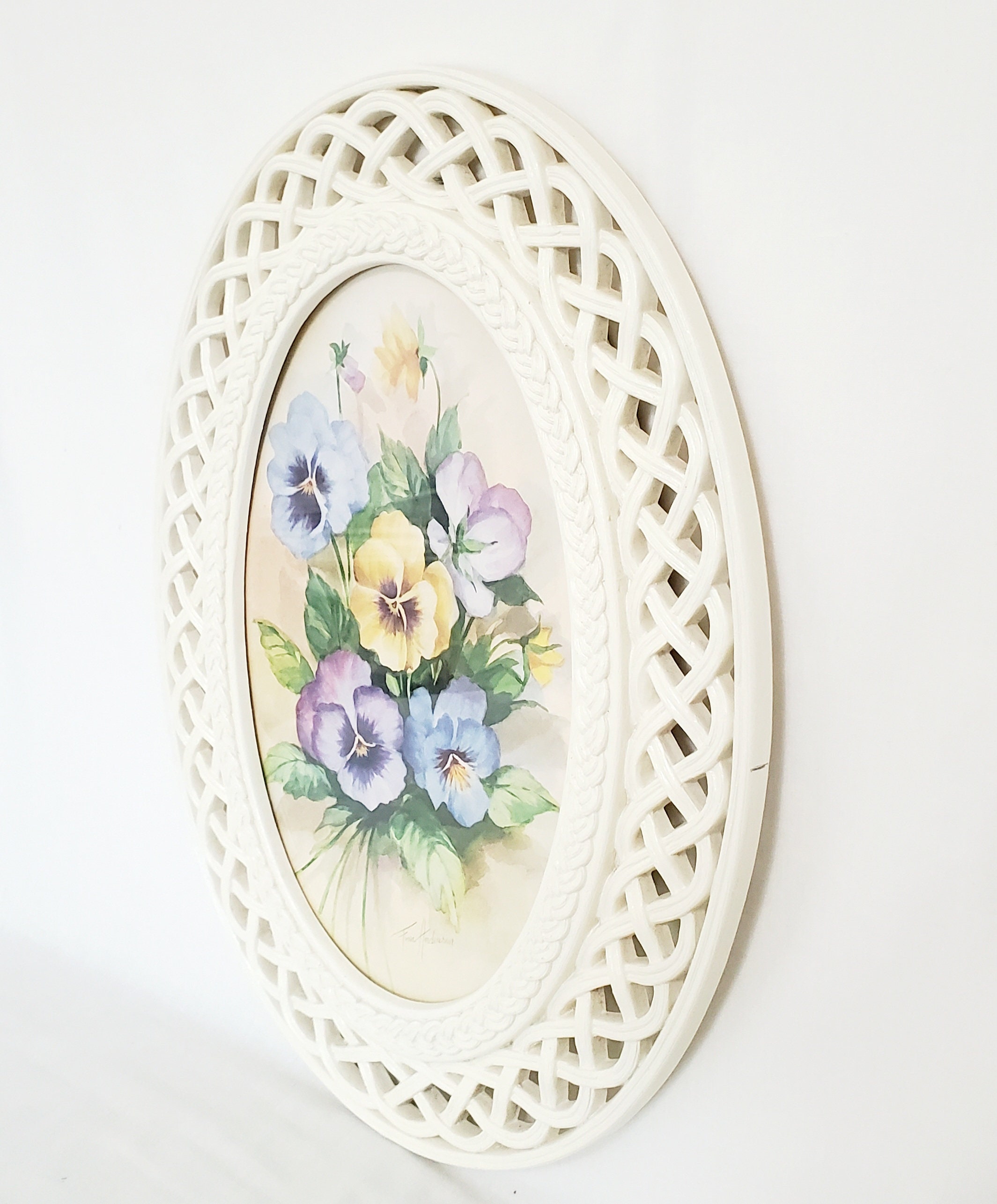 Vintage Fran Anderson Floral Print: Pansies in White Lattice Frame - Etsy