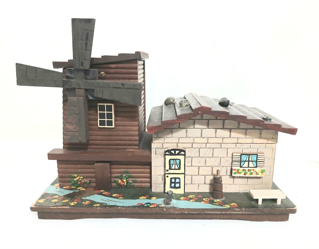 Vintage Windmill Cottage Music Box. the Windmill Turns to Power the ...