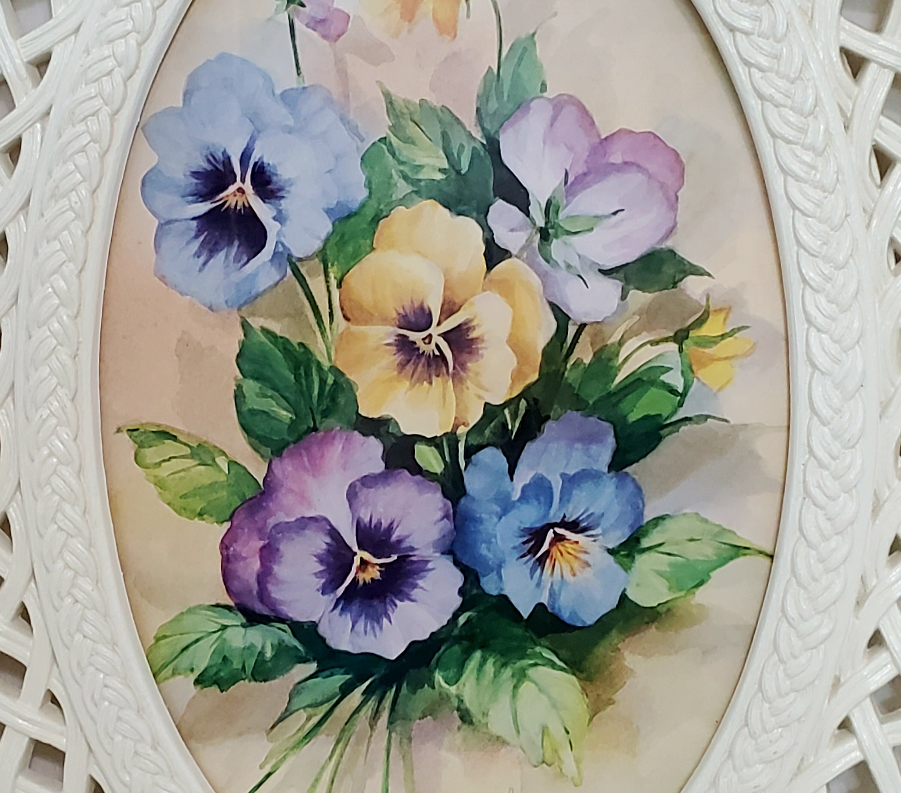 Vintage Fran Anderson Floral Print: Pansies in White Lattice Frame - Etsy