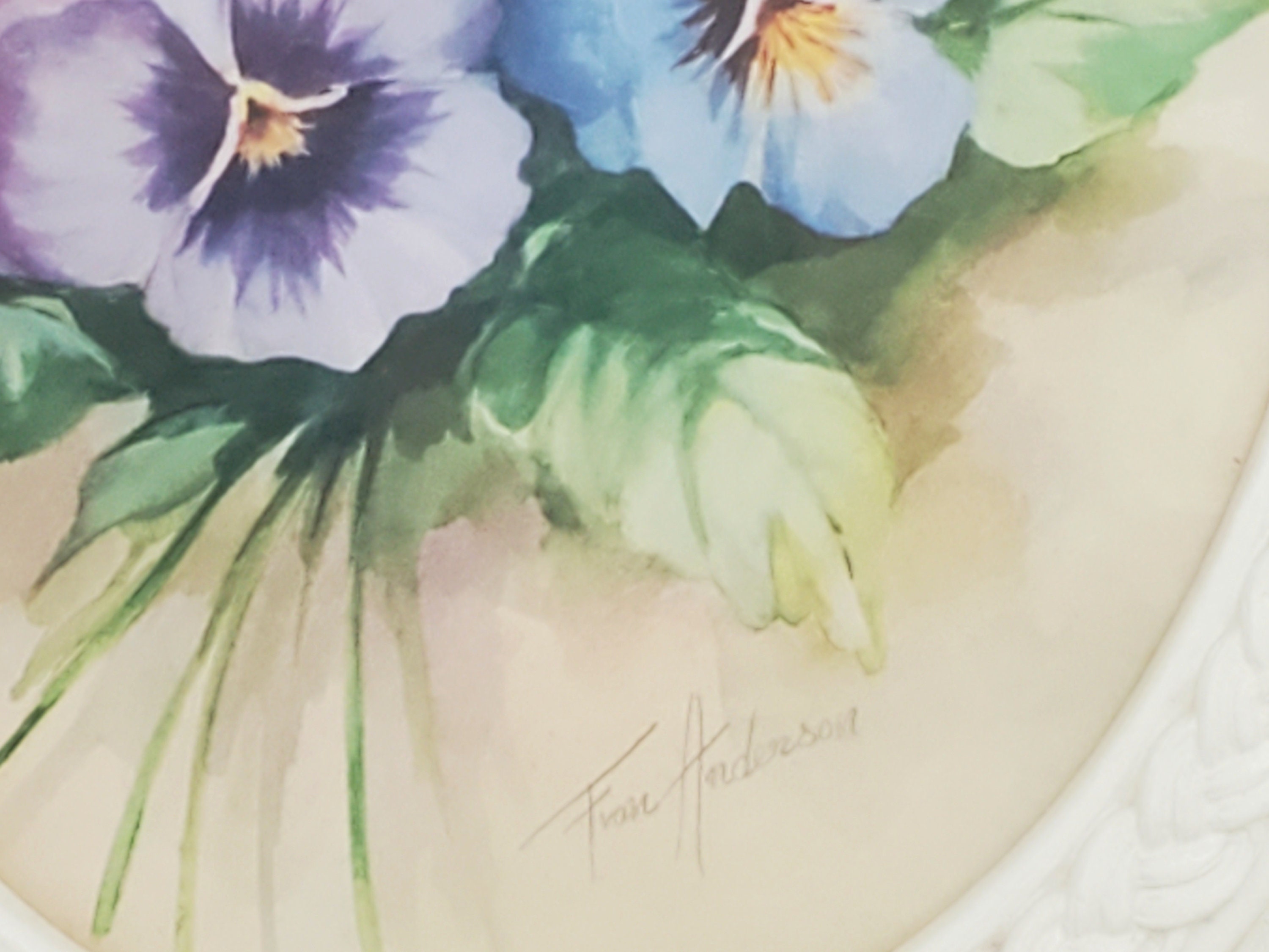 Vintage Fran Anderson Signed Floral Print in a White Latticework Oval ...