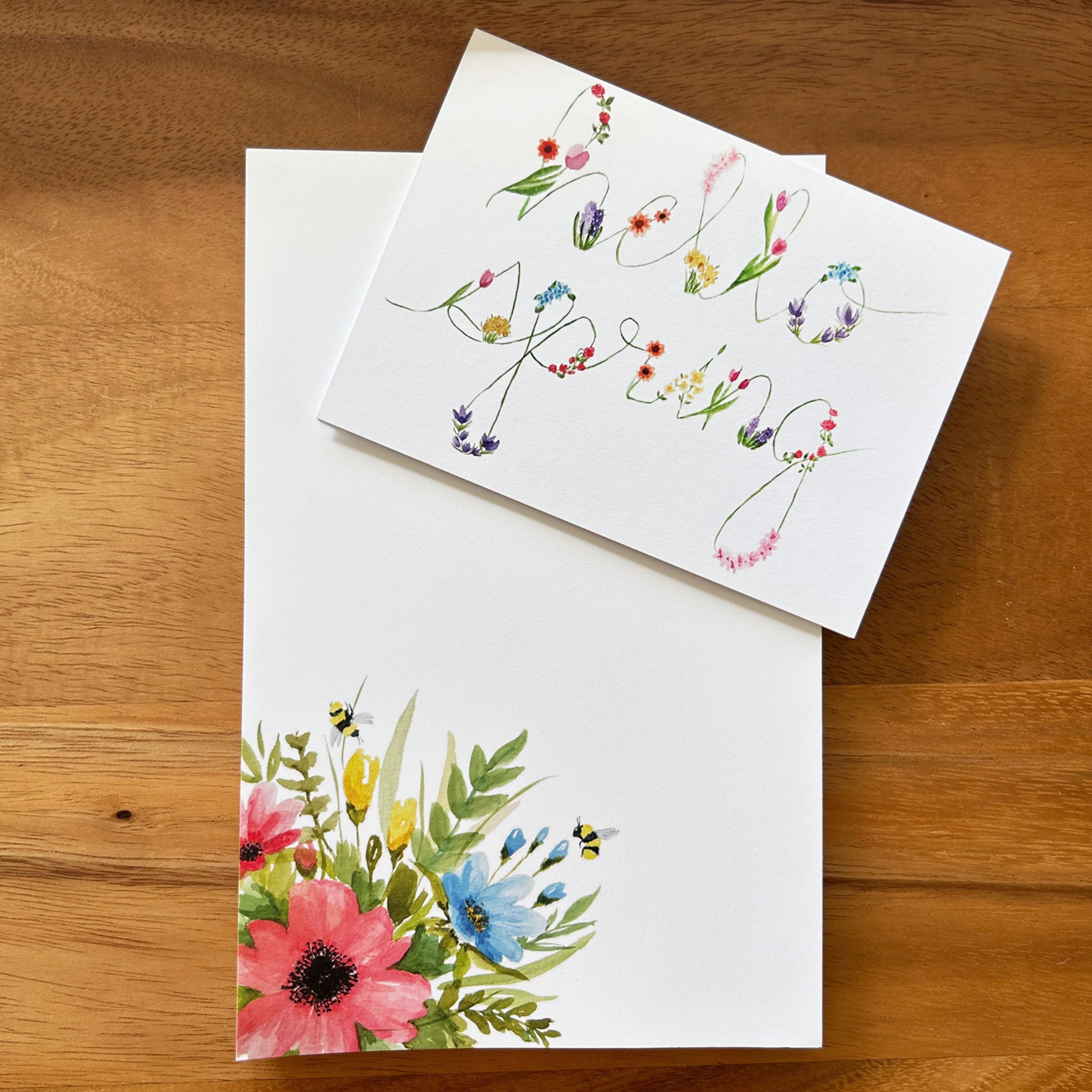 Hello Spring Card Spring Greeting Card Spring Flowers Card Hand Painted ...