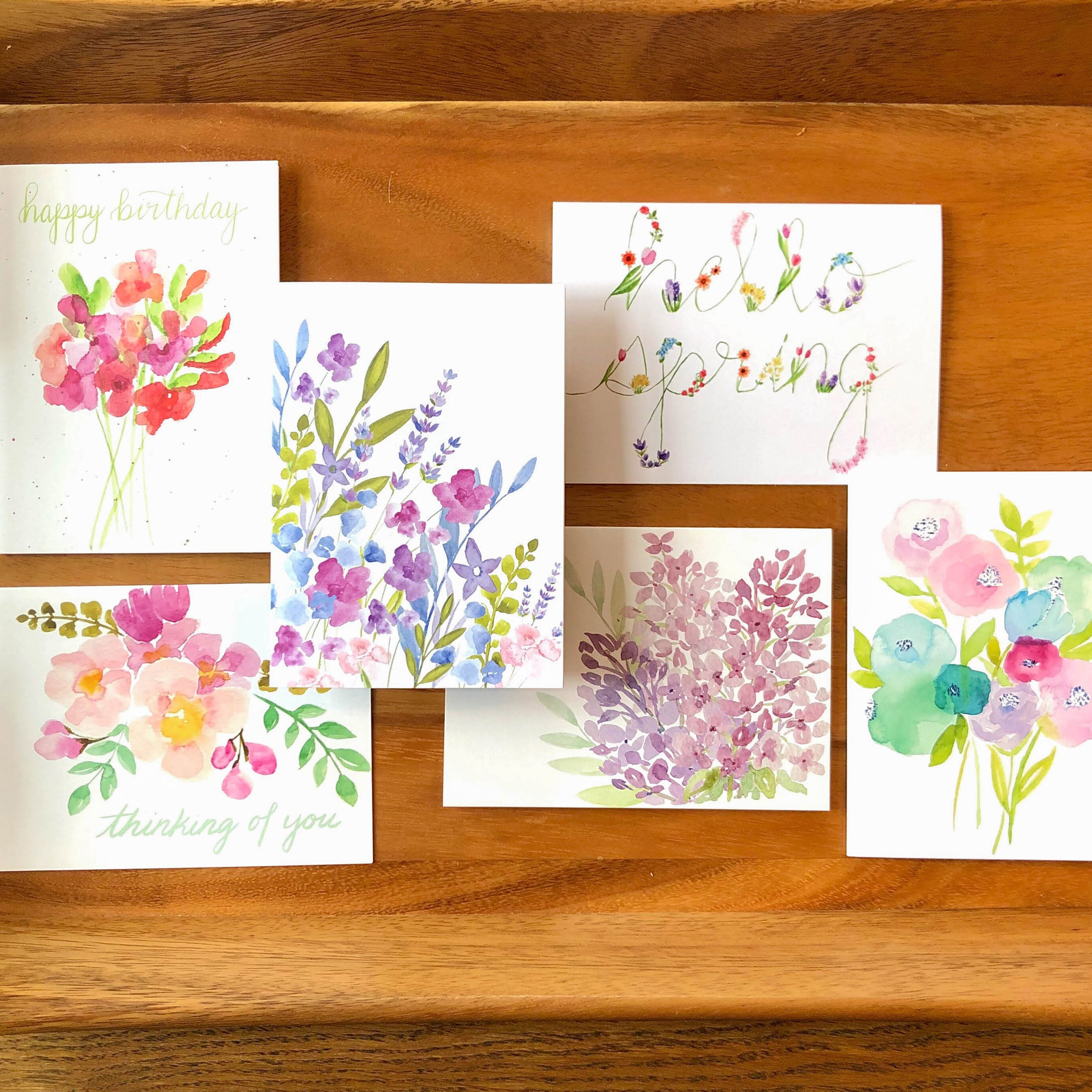 Watercolor Flower Spring Card Set: Hand-painted Floral Cards (6-pack ...