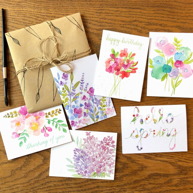 Watercolor Flower Spring Card Set: Hand-painted Floral Cards (6-pack ...