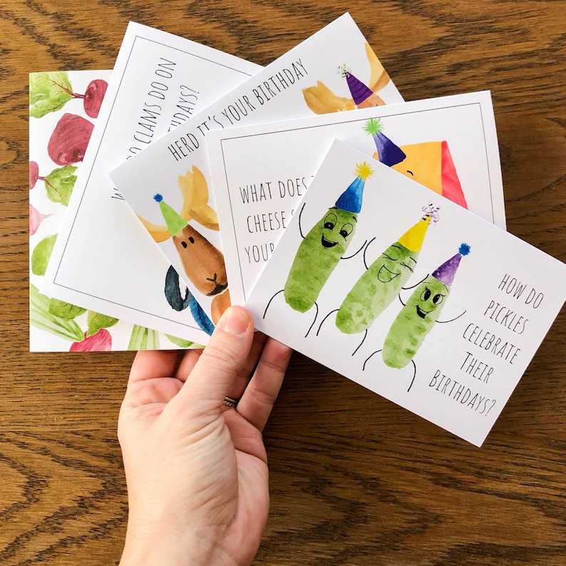 Funny Watercolor Birthday Cards: Pun Joke Collection, 5-pack - Etsy