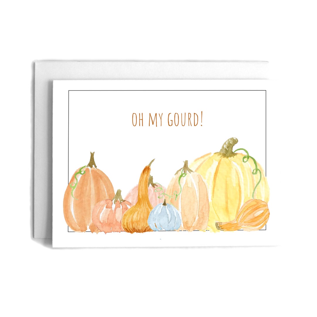 Oh My Gourd Birthday Card: Funny Fall Watercolor Pun - Etsy