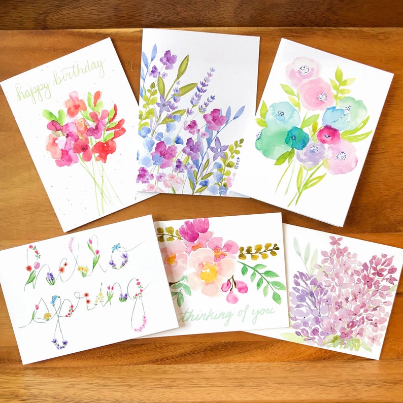 Watercolor Flower Spring Card Set: Hand-painted Floral Cards (6-pack ...
