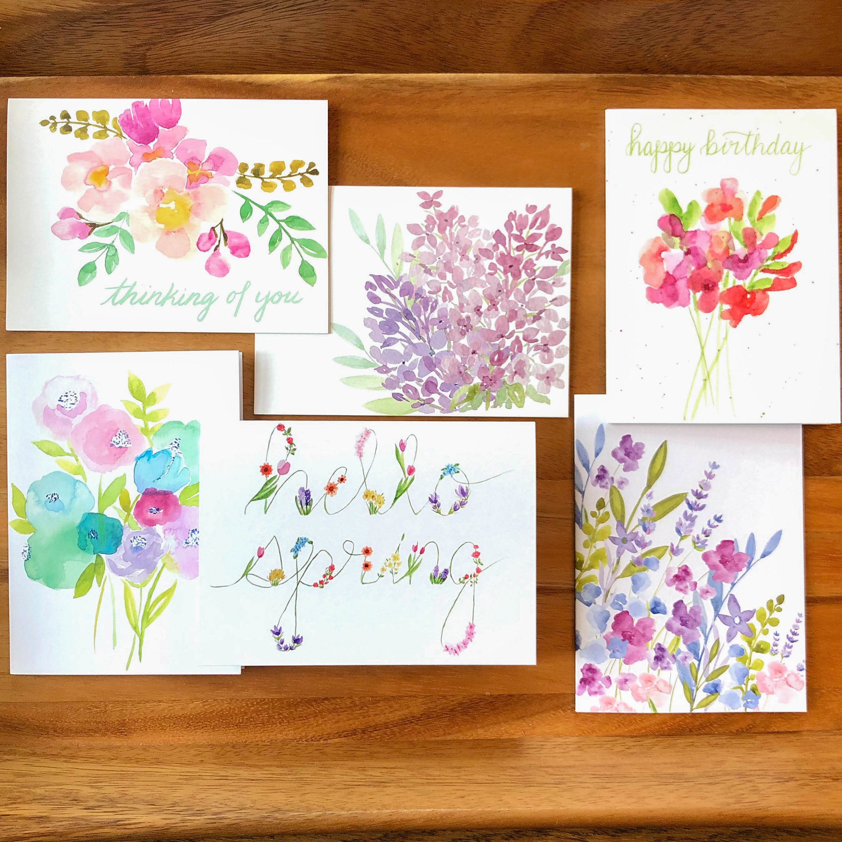 Watercolor Flower Spring Card Set: Hand-painted Floral Cards (6-pack ...