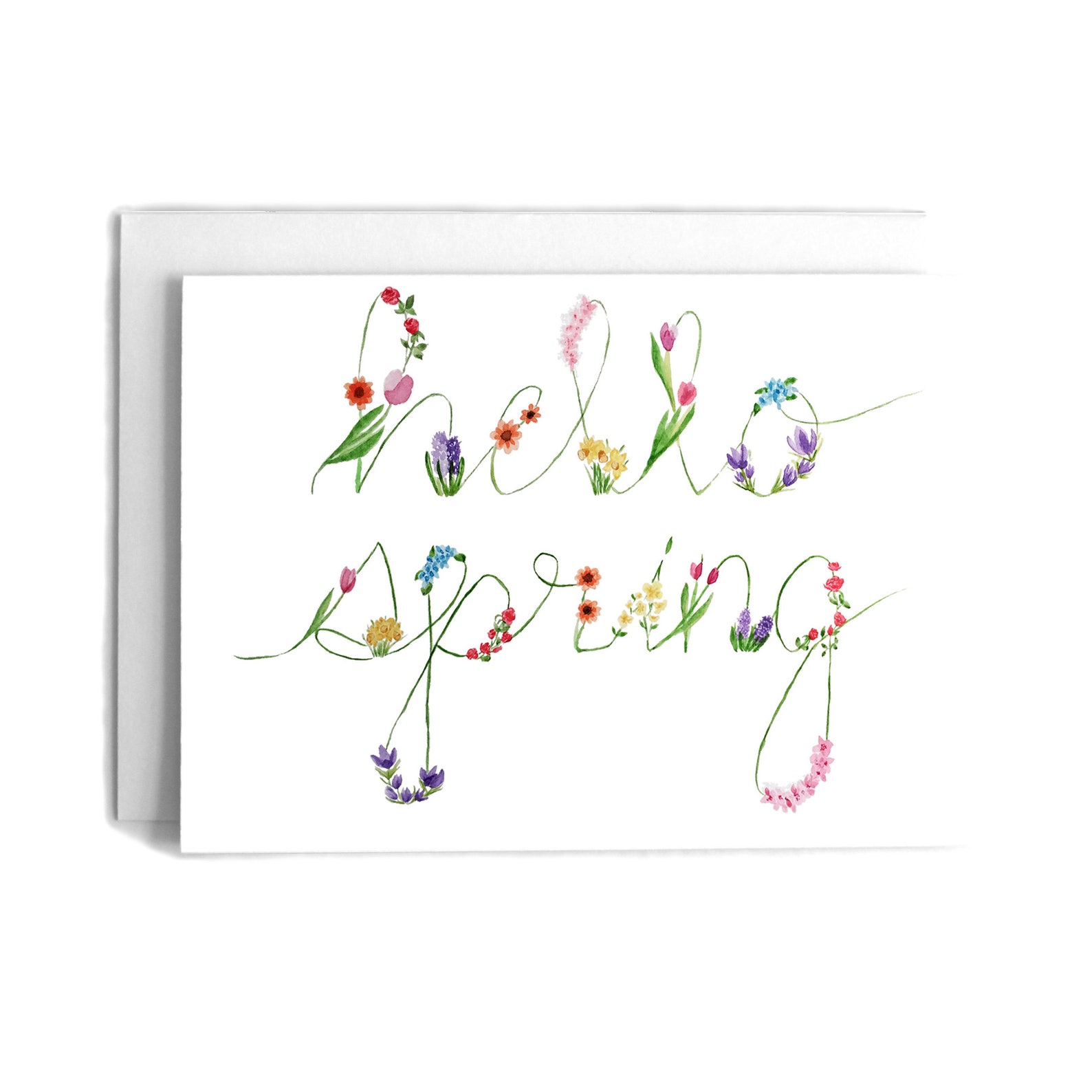 Hello Spring Card Spring Greeting Card Spring Flowers Card Hand Painted ...