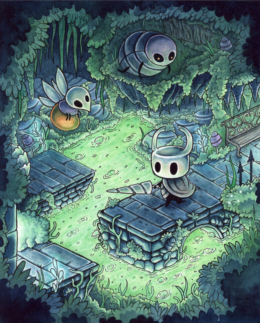 HOLLOW KNIGHT Greenpath Watercolor Painting Art Print Video - Etsy