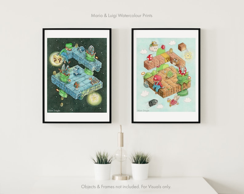 Mario & Luigi Watercolor Art Prints: Video Game Room Decor - Etsy