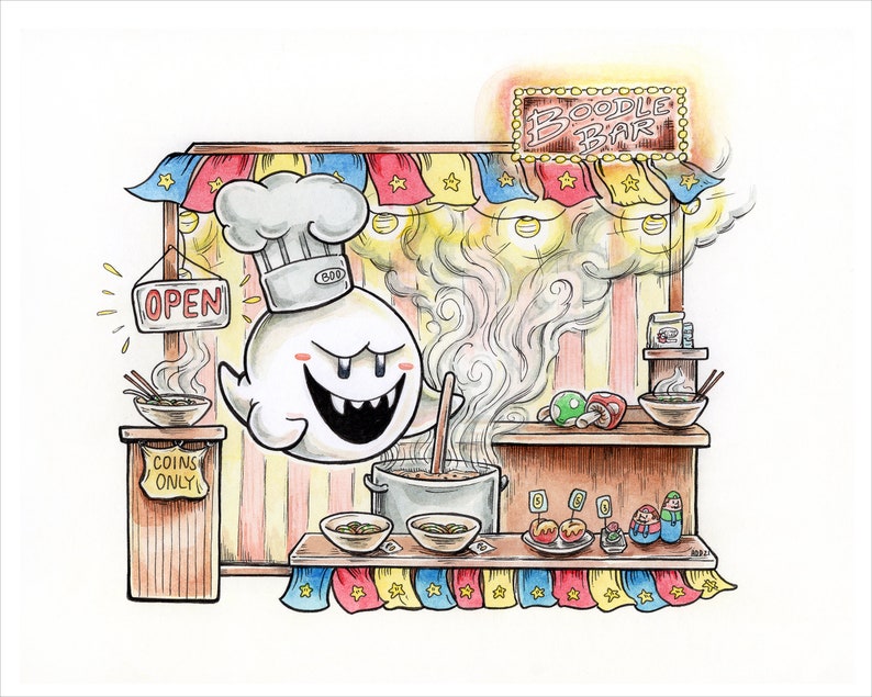 Super Mario Ghost Watercolor Art Print: Boodle Bar Ramen - Etsy