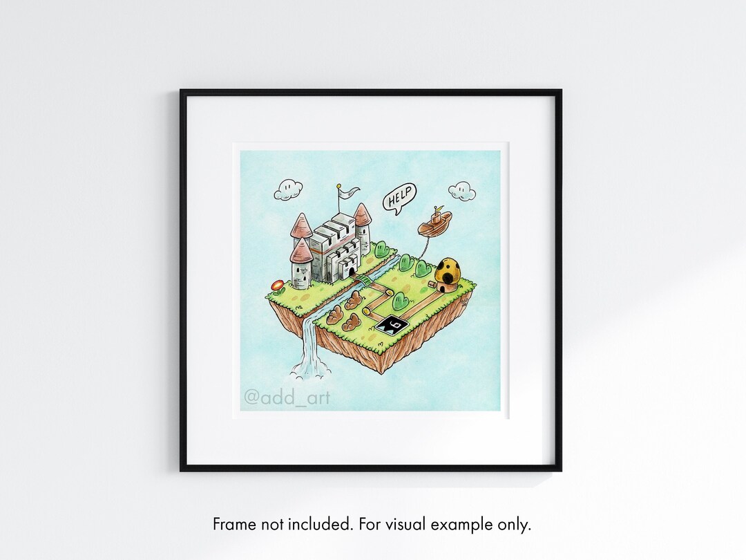 WORLD 1-1 Mario Mini Map 6"x6" Print, Mario Watercolour Art, Nintendo ...