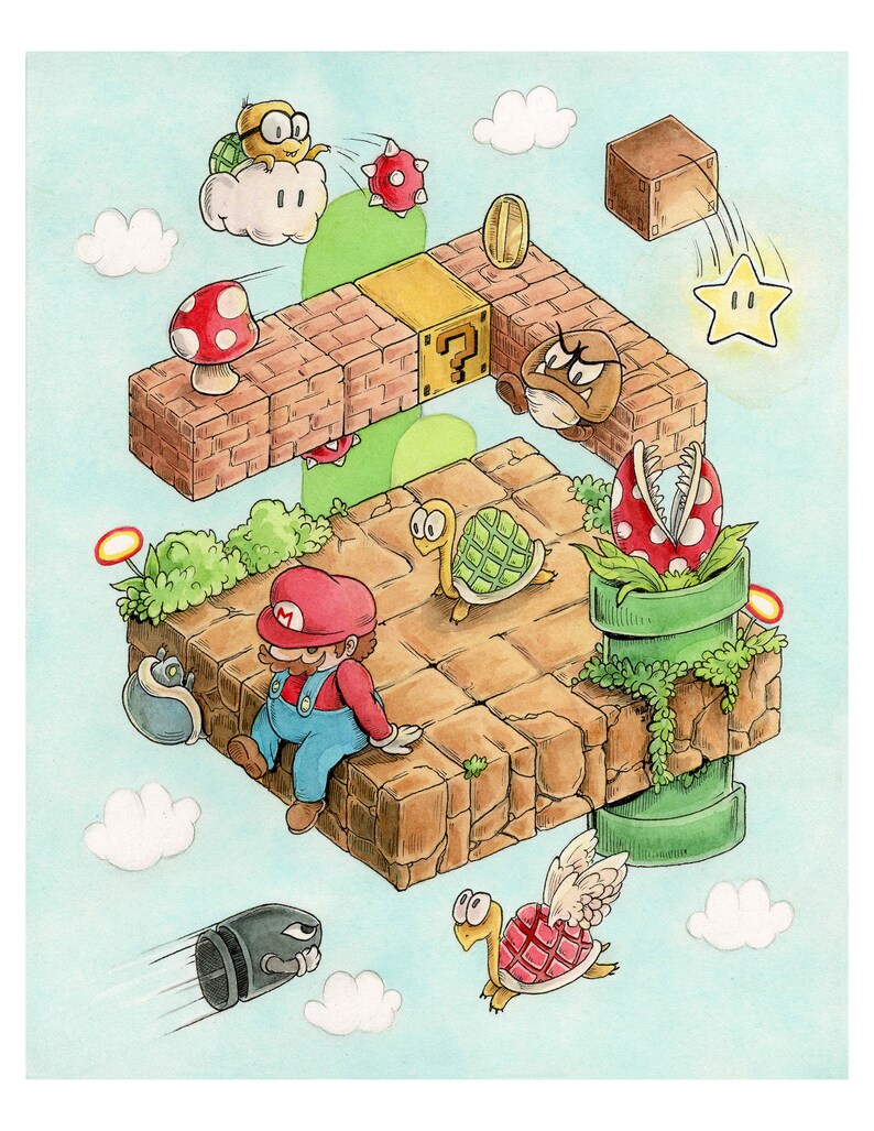 Mario & Luigi Watercolor Art Prints: Video Game Room Decor - Etsy