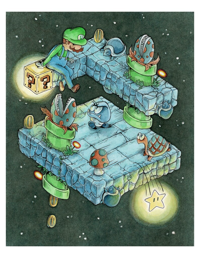 Mario & Luigi Watercolor Art Prints: Video Game Room Decor - Etsy