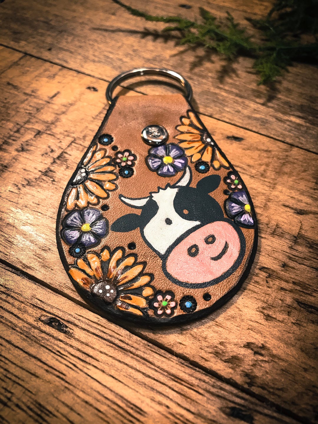 Holstein Cow Leather Key Fob, Farm Keychain, Tooled and Stamped Leather ...