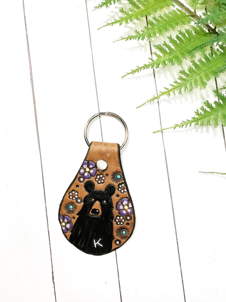 Monogram Mama Bear Leather Key Fob Black Bear Western - Etsy