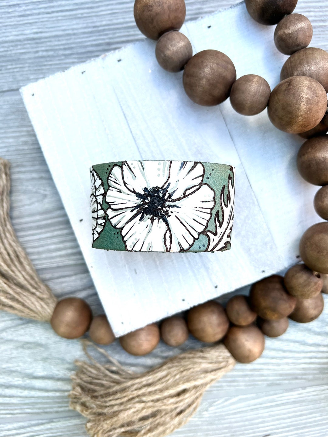 Poppy Flower Monochromatic Leather Cuff/tooled and Stamped Leather ...