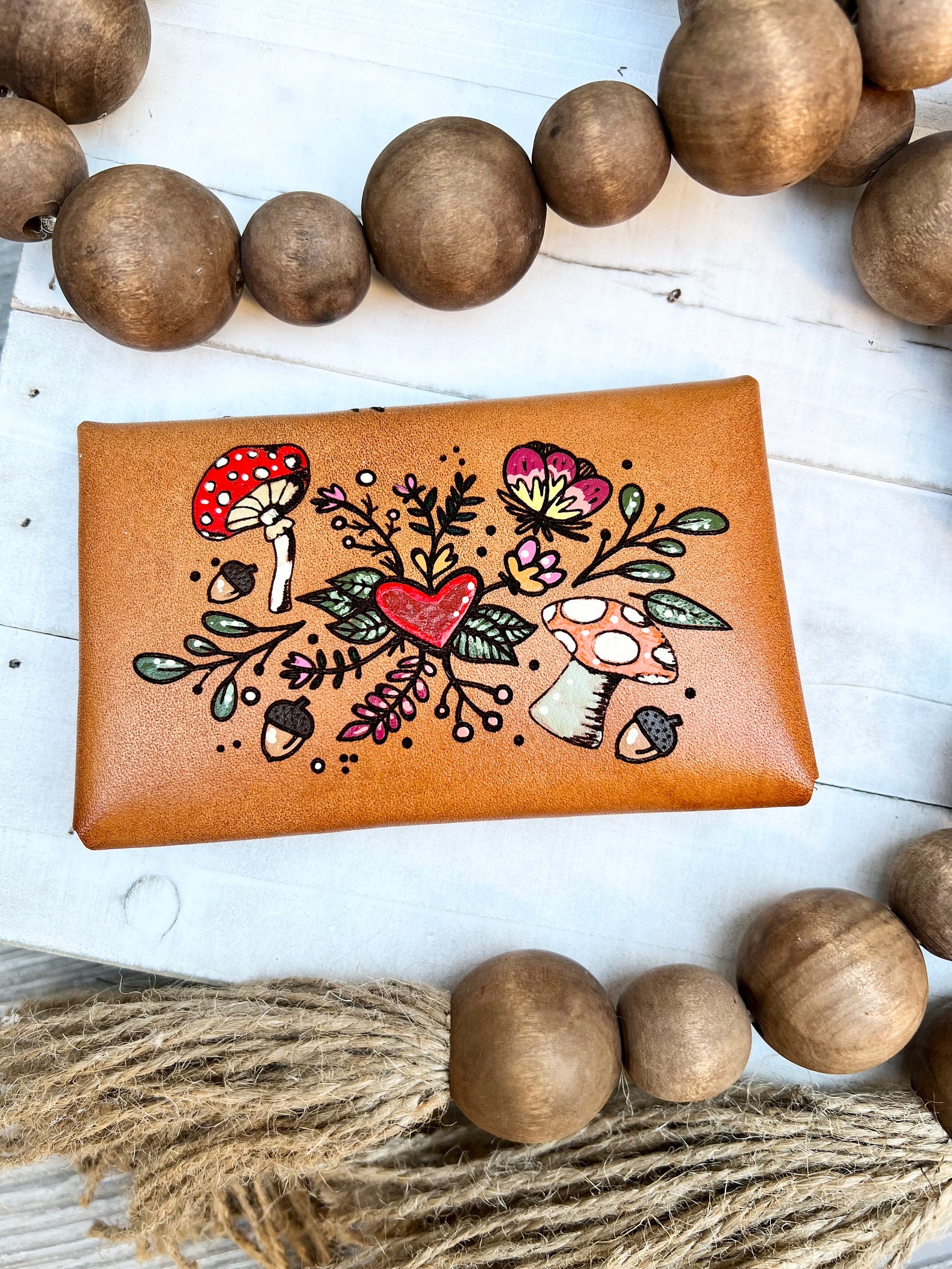Genuine Leather Mushroom Card Wallet /tooled and Stamped - Etsy